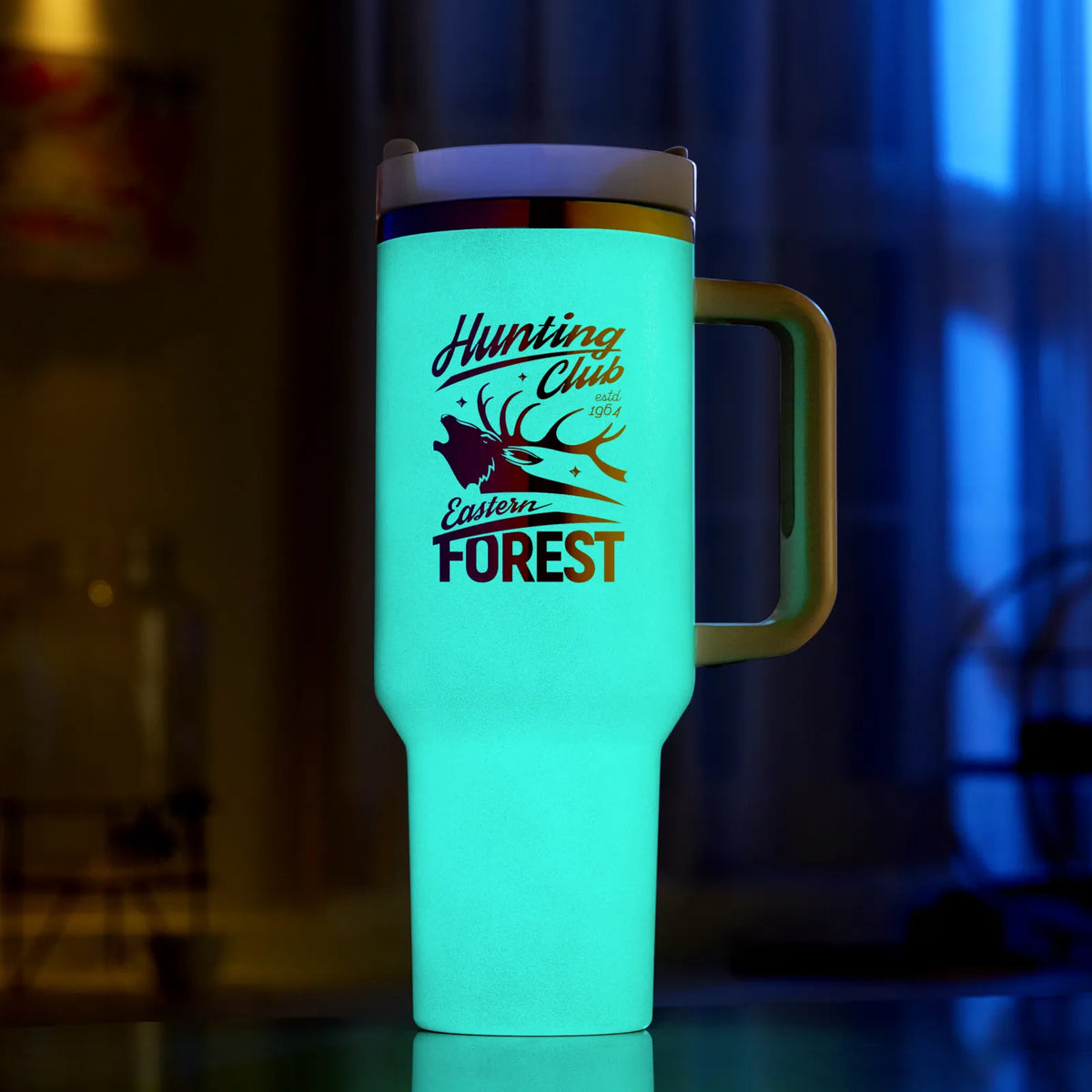 Cream White to Iridescent Glow in the Dark Stainless Steel Tumbler wit