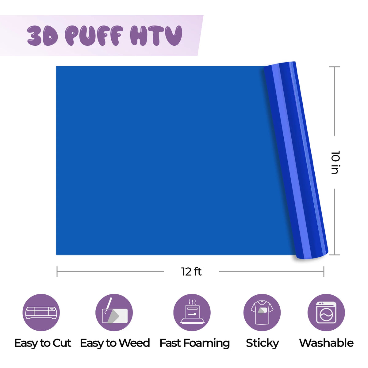 10" x 12Ft Navy Puff Vinyl Heat Transfer 3D
