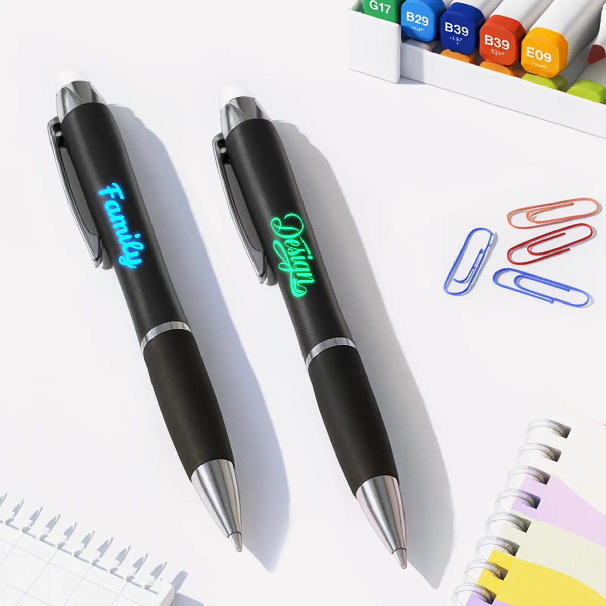 Black Stylus Ballpoint Pens with Multicolored LED Lights (10pcs)